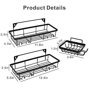 FEULAM Shower Caddy, Adhesive Bathroom Shower Organizer Shelves, Rustproof Shower Caddy Basket, Wall Mount Shower Racks For Inside Shower With 2 Soap Dish (BLACK)