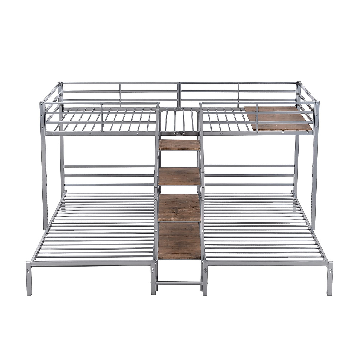 Harper & Bright Designs Triple Bunk Beds with Stairs, Metal Twin Over Twin & Twin Bunk Beds with Storage Shelves,3 Bed Bunk Beds for Kids, Girls, Boys,Teens,Silver