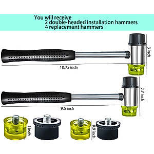 MotBach 2 Pack Double Head Plastic and Rubber Hammer, Double-Faced Soft Hammer(25mm and 35mm) with 4 Pcs Replacement Head(25mm and 35mm) for Jewelry, Leather Crafts, Wood, Flooring Installation