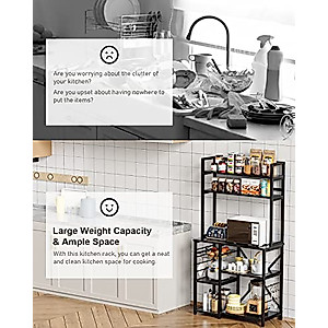 Gizoon Home Kitchen Baker's Rack with Spacious Storage, 5 Tier Versatile Microwave Stand Shelf with Basket & Side Hooks,Free Standing, Sturdy, Durable-Black