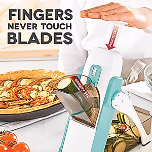 DASH Safe Slice® Mandoline Slicer, Julienne + Dicer for Vegetables, Meal Prep & More with 30+ Presets & Thickness Adjuster - Aqua