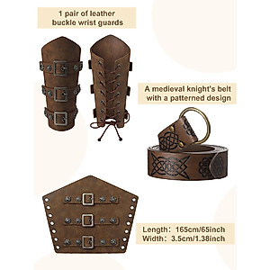 Jiuguva 4 Pcs Halloween Men's Renaissance Costume Set Medieval Pirate Shirt Ankle Banded Pants Viking Belt Accessories (Stylish Color,Small)