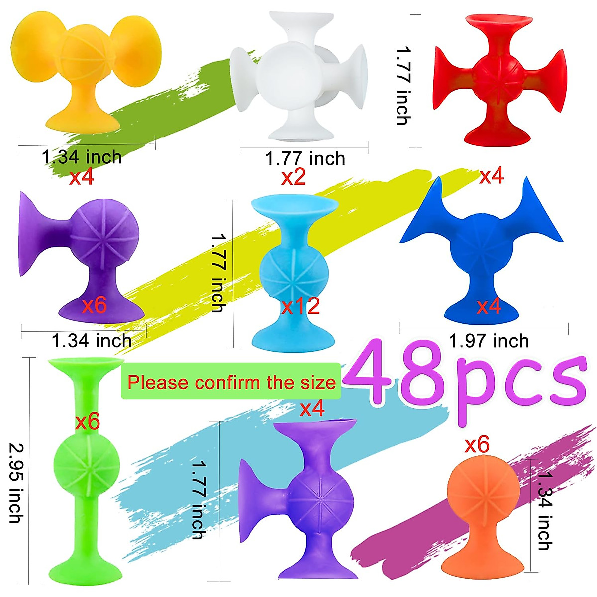 48 Piece Suction Cup Bath Toys for Kids Ages 3+, Sensory Toys for Autistic Children, Travel Window Stem Learning, Bathtub With Storage