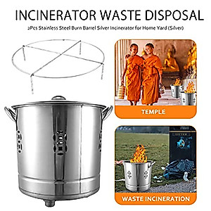 Happyyami 2Pcs Stainless Steel Burn Barrel Incinerator Cage Fire Pit Metal Garden Fire Cage Yard Debris Burn Incinerator Bin for Garden Paper Leaf Trash Wood Backyard Bonfire Silver 30cm