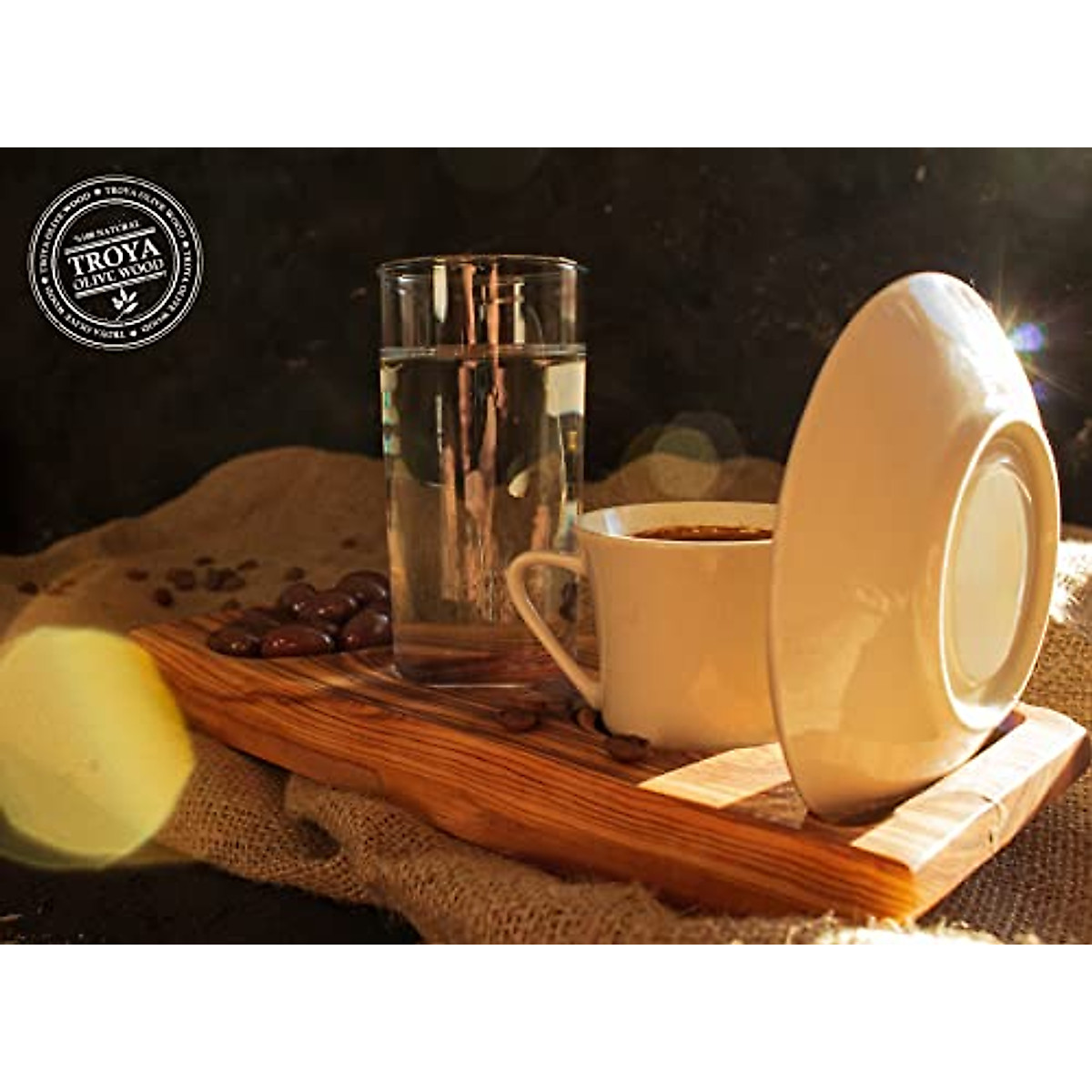 Handmade Wooden Coffee Table Tray, Housewarming Gift for Your Loved Ones, Tea Tray & Coffee Serving Tray, Coffee Decor for Coffee Gifts, Ottoman Tray for Turkish Coffee Set, Solid Troya Olive Wood