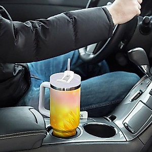 ARGTILDN 40 oz Tumbler Rainbow Sunflowers Insulated Travel Mug with Handle and Straw Lid Stainless Steel Vacuum Coffee Cup Tea Beverage Container Water Bottles for Car Sports office