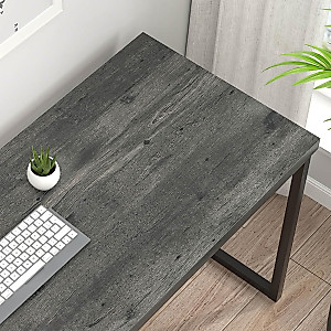 EXCEFUR 55 inch Computer Desk, Vintage Work Desk for Home Office, Rustic Wood and Metal Study Writing Table, Grey