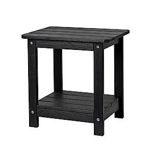 ONBRILL Adirondack Outdoor Side Table, Patio End Table with Storage, HDPS Weather Resistant for Patio, Pool, Porch, Garden, Black