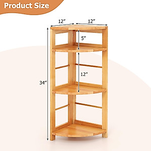Giantex 4-Tier Corner Shelf, 34" Bookshelf with Rubber Wood Frame, Anti-Toppling Kit, Freestanding Storage Shelf, Corner Display Rack Plant Stand for Living Room, Study, Bedroom, Home, Natural