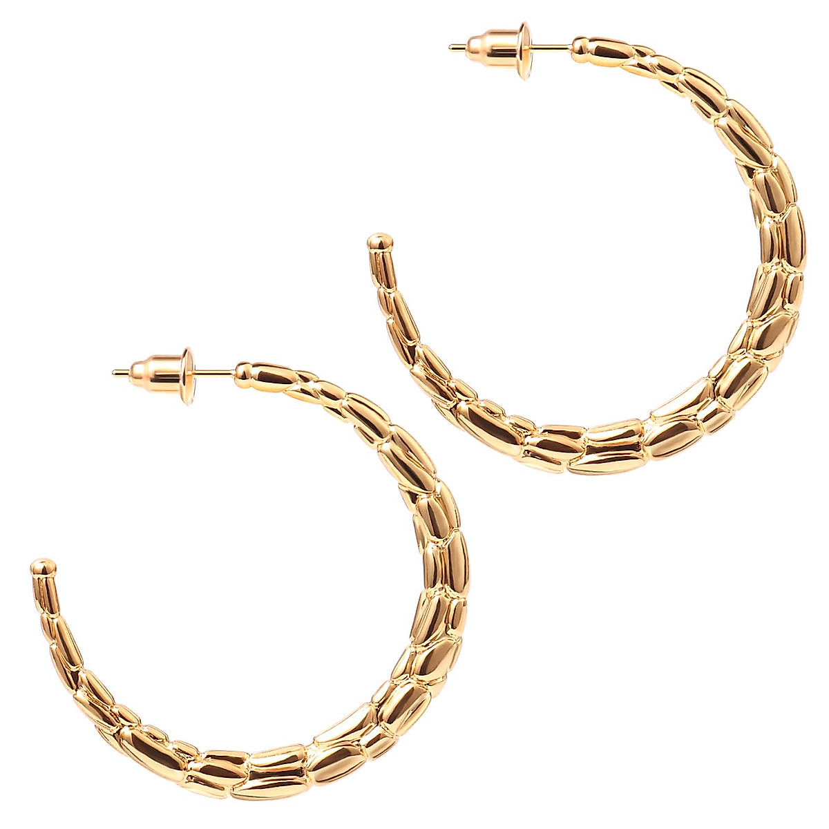 14K Gold Plated Chunky Hoop Earrings, Thick Lightweight Gold Open Hoops Earrings for Women