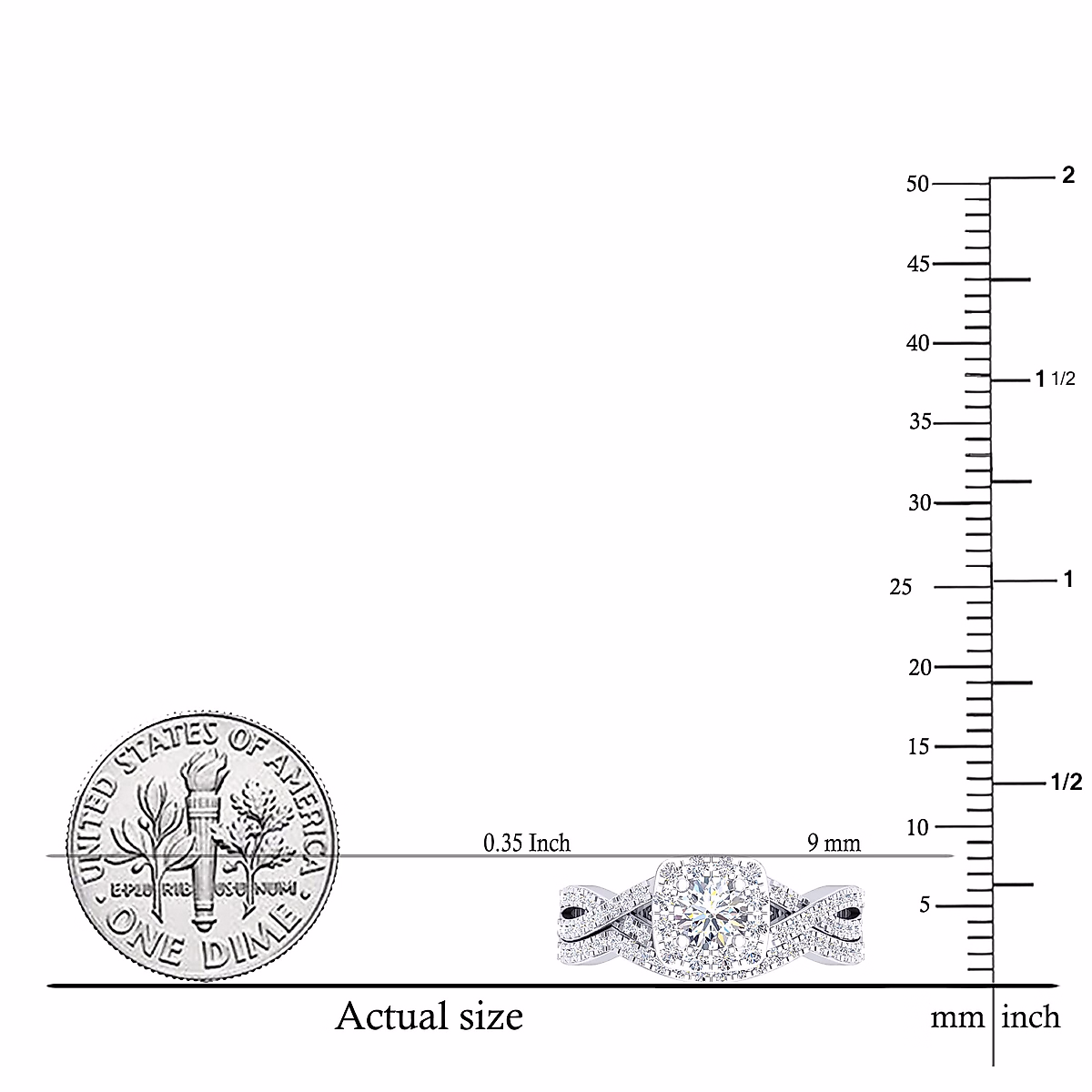 Dazzlingrock Collection 1.80 ctw Round Cubic Zirconia Halo Crisscross Shank Ring Set (5mm Center Stone) in 10K White Gold, Size 6.5