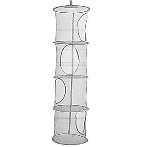 Gnc33Ouhen 4 Layers Mesh Hanging Clothes Toys Storage Rack Basket Bins Folding Sundries Organizer Grey