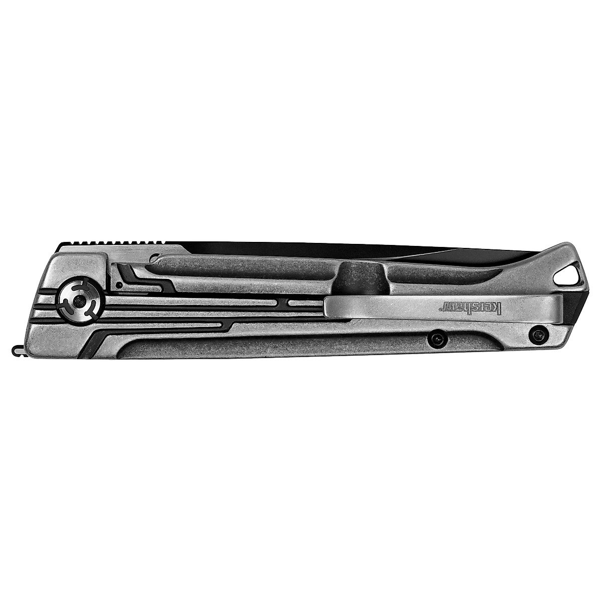 Kershaw Noventa Pocket Knife, 3.3 inch Stonewashed D2 Steel Blade with KVT Ball Bearings, Stainless Steel Handle, Pocketclip,black