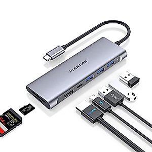 LENTION USB C Multiport Hub with 4K HDMI, 3 USB 3.0, SD/Micro SD Card Reader, 100W PD Compatible 2023-2016 MacBook Pro, New Mac Air, Other Type C Devices, Stable Driver Adapter (CB-C36B, Space Gray)