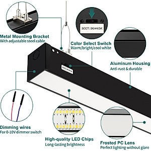 kadision 8FT LED Linear Light, 100W 13000lm 3000K/4000K/5000K Selectable, 0-10V Dimmable Suspended Linear Light Fixture for Office Retail Showroom, ETL-Listed 2-Pack