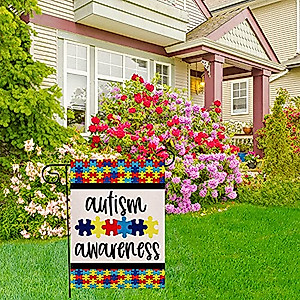 Autism Awareness Garden Flag 12.5 x 18 Inch Vertical Double Sized Puzzle Piece Inspirational Support Yard Outdoor Decoration Flag