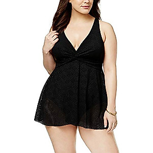 Swim Solutions Womens Flyaway V-Neck Tummy Control Swimdress Black 14