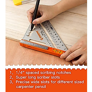 RONGPRO Multifunctional Rafter Square, 7 Inch Triangle Carpenter Square Die-cast Aluminum Alloy, Rafter Square Layout Tool - Aluminum