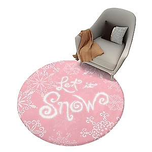 Pink Snowflake Fluffy Round Area Rug Carpets 3.3ft, Plush Shaggy Carpet Soft Circular Rugs, Non-Slip Fuzzy Accent Floor Mat for Living Room Bedroom Nursery Decor Merry Christmas Fantasy Winter Holiday