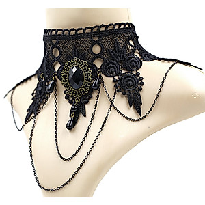 ETERNITY J. Elegant Vintage Princess Black Lace Gothic Statement Necklace Bracelet Victorian Lolita Choker Pendant Vampire Chain