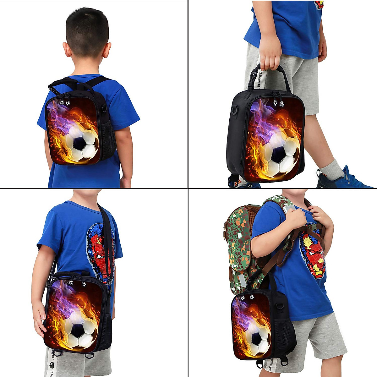 7-mi Kids Football Printed Lunch Box Bag, 5L Capacity, Stylish Design, Made-to-Last Zipper, Cushioned Carrying Strap, Easy to Clean
