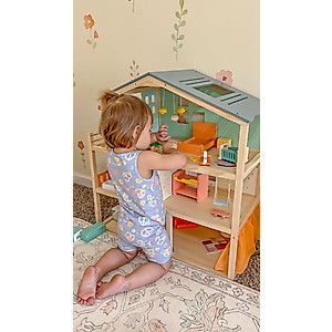 Large Pink Wooden Dollhouse with Furniture for Girls, 6 Rooms 2.6ft High with Elevator,Doorbell, Light,15 Pcs Furniture & 3 Dolls, Kids Playhouse Toy for Girls 3-7+, 31.5" x 25" x 12.2"