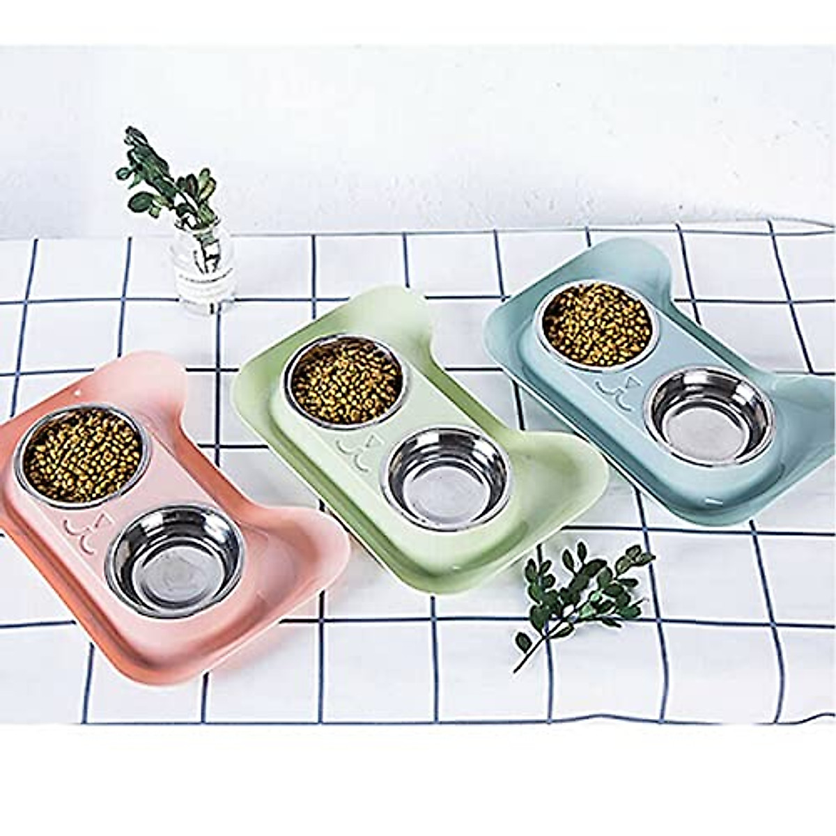 FUUIE Bowls for Food and Water Universal Pet Dog Cat Stainless Steel Double Bowl Feeder Non Slip Safety Material Water Food Container (Color : Blue)