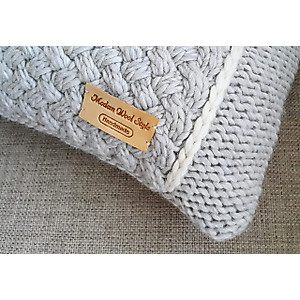 Hand Knit Pillow Wool Cushion Knitted Merino Wool Knit Pillow Grey Roving Yarn Square Handmade 16.5 x16.5 inches