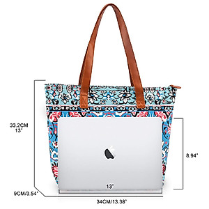 DEMOMENT Canvas Grocery Tote With Zipper for Women Lightweight Organizer Utility Bag For Travel Shopping Beach Work Gym (blue)