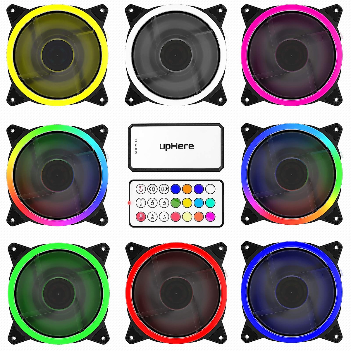upHere 120mm RGB LED White PC Cooling Fan Ultra Quiet High Airflow for PC Cases,Computer Cooling,5 Pack,RGB06-5