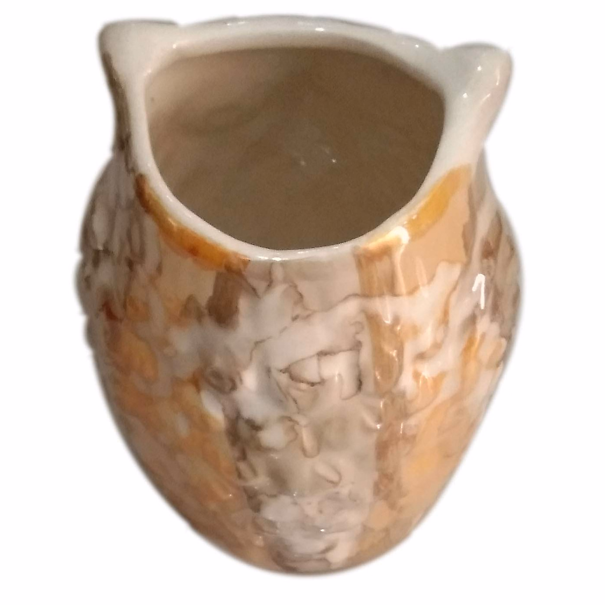 abhandicrafts Stand 5" inch Ceramic Owl Pen Pencil Holder Stand Multi Purpose Use Pencil Cup Desk Organizer Cooking Utensil Holder for Home Office Artificial Planter (Golden)