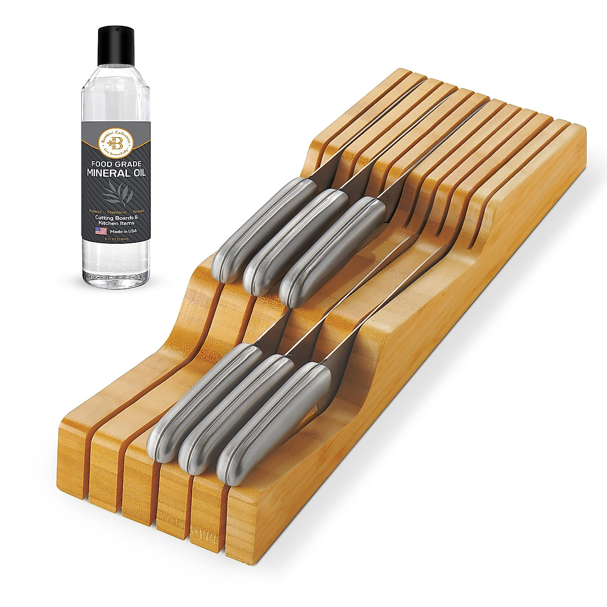 In-Drawer Knife Block Organizer and Food Grade Mineral Oil