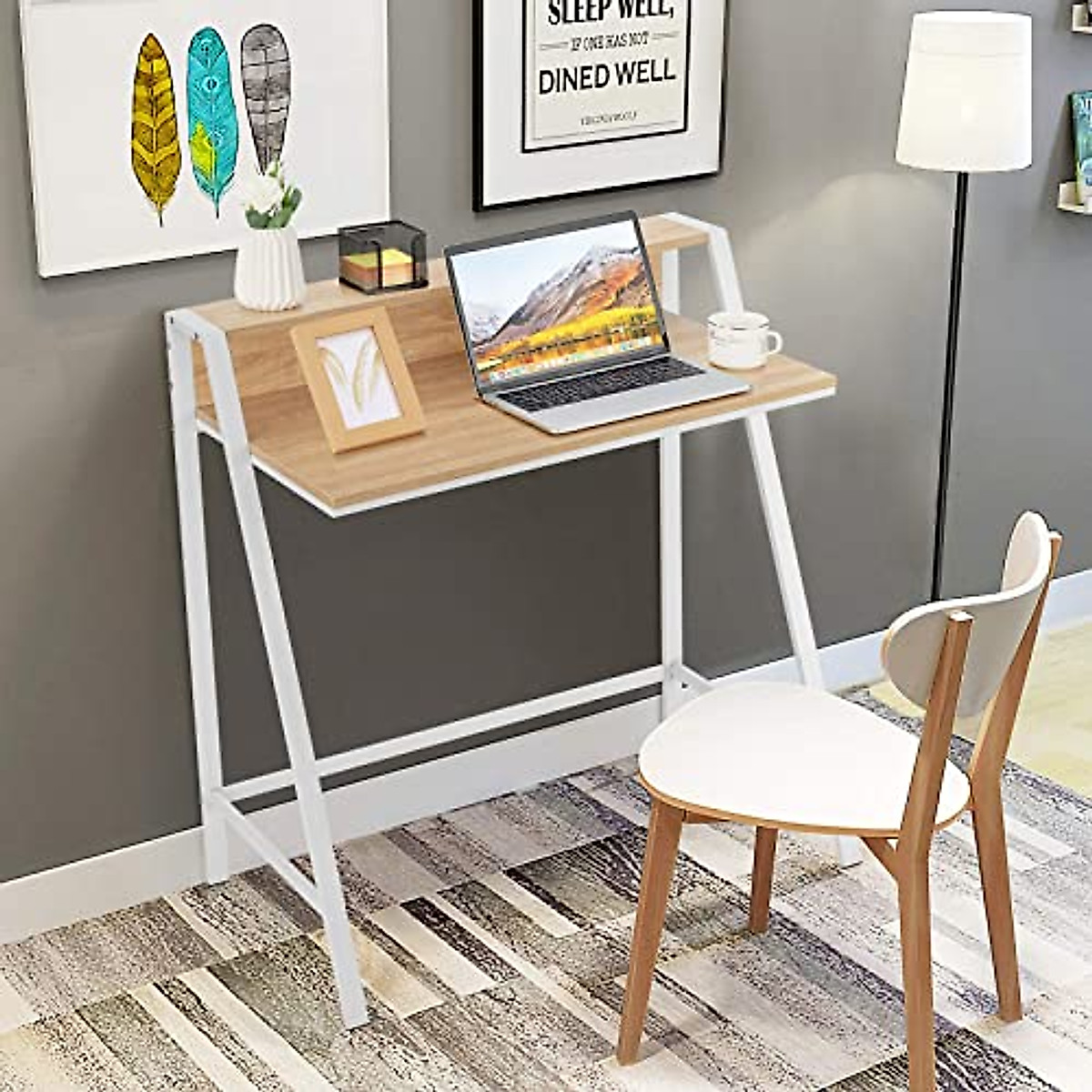 Tangkula Small Computer Desk, Compact Home Office Desk with Sturdy Frame, 2 Tier Study Writing Table for Small Place Apartment Office, Desk for Bedroom, Kid’s Desk