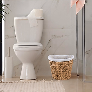 Micsci Wicker Waste Basket, Handwoven Water Hyacinth Trash Can, Wicker Trash Basket with Built-in Handles,Wicker Garbage Can for Bathroom,Bedroom, Kitchen (1 Pack)