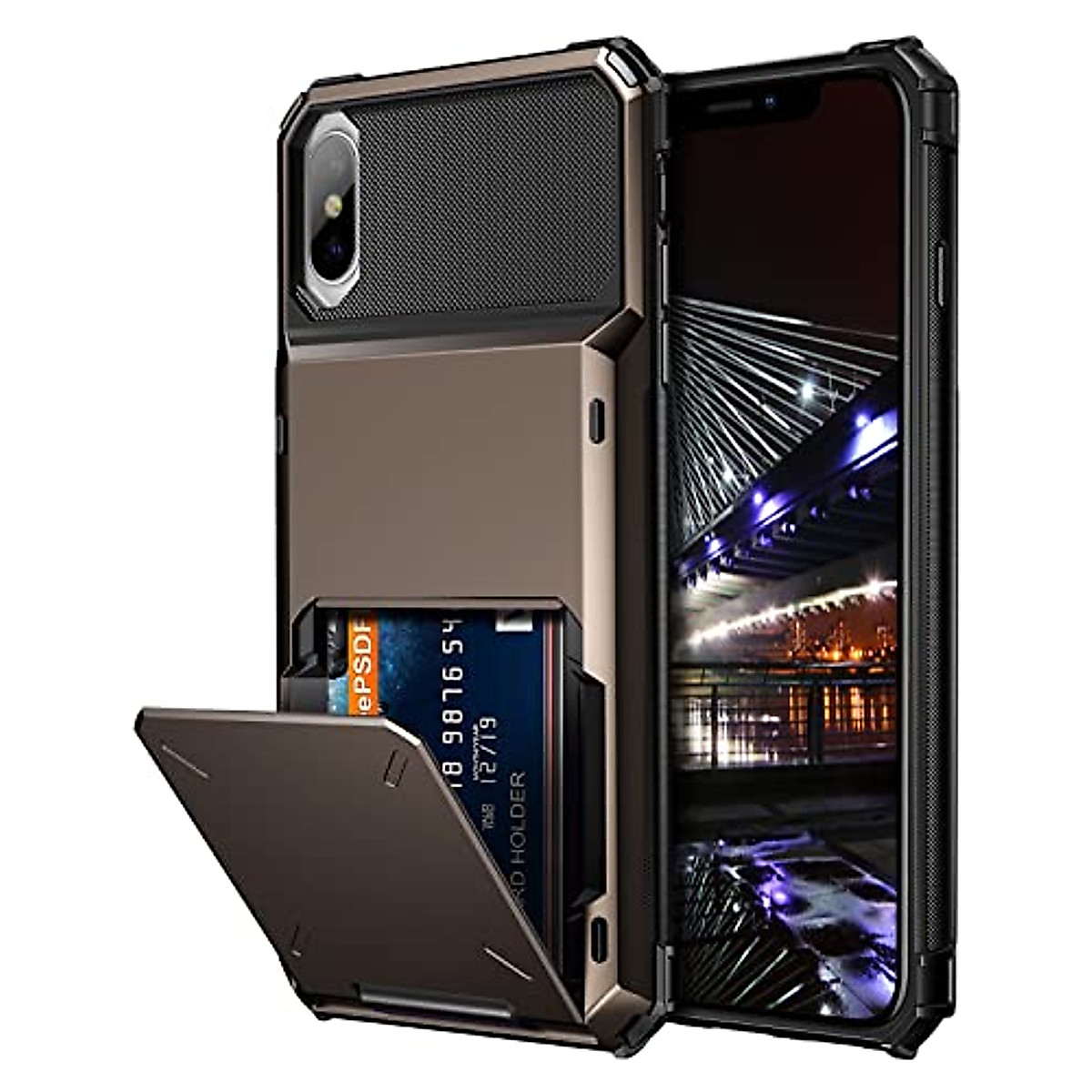 Vofolen Case for iPhone XS Max Case Wallet ID Slot Credit Card Holder Scratch Resistant Dual Layer Protective Bumper Rugged TPU Rubber Armor Hard Shell Case Cover for iPhone XS Max 10S Max (Gun Color)