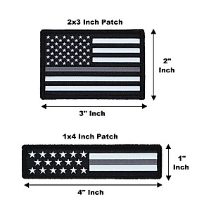 Great 1 Thin Grey-Gray Line American Flag Hat Patch Set, 2x3 & 1x4 inch, Correctional Officer, Woven, Hook and Loop, Tactical Accessory for Clothing-Jackets-Backpacks