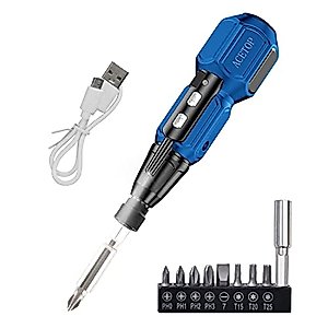 ACETOP Electric Screwdriver Cordless 900mAh Rechargeable Screwdriver with Dual Heads Bit, Extension Rod, 8 Bits and USB Cable, 4N.m Electric Torque, LED Light, Forward and Reverse Rotate