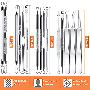 Pimple Popper Tool Kit, IUMAKEVP 15 PCS Professional Stainless Steel Blackhead Remover Comedone Extractor Tools for Removing Zit on Face - Acne Removal Kit with Metal Case (Silver)