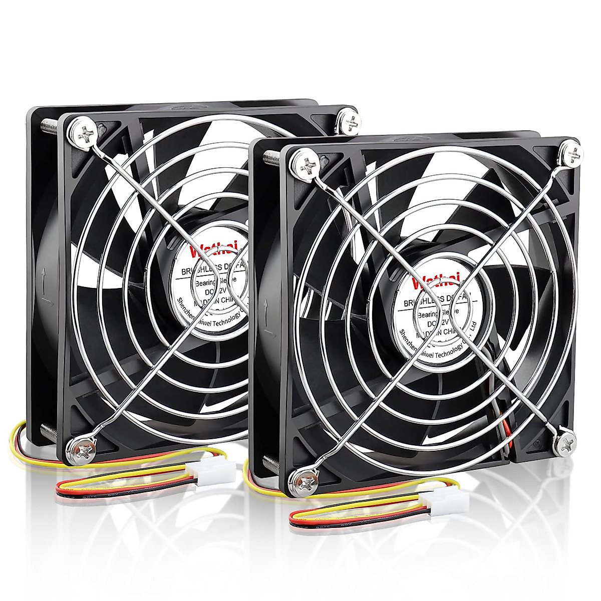 Wathai 12V 92mm 92x25mm DC Brushless Cooling Fan 3Pin High Perfomance for Computer case, Wine Fridge, Inverter DIY Ventilation Exhaust Projects 2 Pack