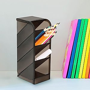 Lovskoo Pen Holder with 4 Compartments Desk Supplies Plastic Pencil Holder Desk Organizer Accessories for Women Desktop Organizer Pencil Cup Office Organization and Storage, Stationary Supplies