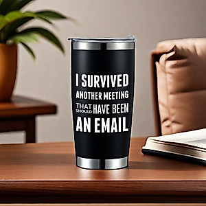 Xildew I Survived Another Meeting That Should Have been an Email Funny Gift for Coworker Boss Friend Office Humor New Job Present Christmas Gift for Her Him Stainless Steel Tumbler 20 oz Black