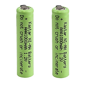 Kastar 2-Pack 1.2V Ni-MH AAA 1000mAh Rechargeable Battery w/Tabs Compatible with Electric Razors Toothbrushe High power Static Applications (Telecoms UPS and Smart grid) Electric Moped Waterpik