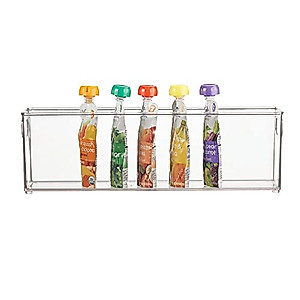 mDesign Plastic Long Stackable Storage Organizer Container, Organization Bin w/Handles for Kitchen, Pantry, Fridge, Freezer, Cabinet, Perfect to Hold Breast Milk - Ligne Collection - 4 Pack, Clear