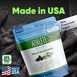 Athlete Bath Salt 32 Ounces Epsom Salt with Natural Lavender, Pine, Peppermint and Eucalyptus Essential Oils Plus Vitamin C in BPA Free Pouch with Easy Press-Lock Seal