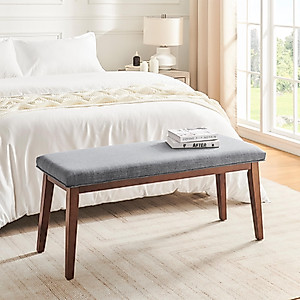 kinmars Upholstered Bench for Bedroom End of Bed,42.5-inch Entryway Bench for Living Room,Dining Bench with Padded Seat and Solid Wood Leg for Kitchen Bedroom,Indoor and Hallway (Bench, Grey)