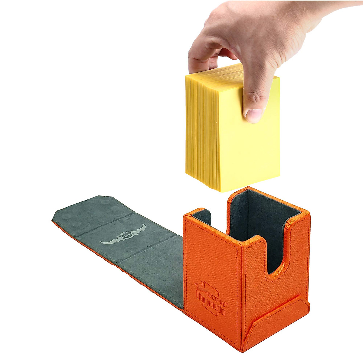 Zoopin Leather Deck Box-Orange for Collectible Cards-MTG,Yugioh,Pokeman,TES Legacy,Munchkins CCG Decks and Also Small Tokens or Dice- Hold 80 Sleeved Cards or 150 Naked Cards …