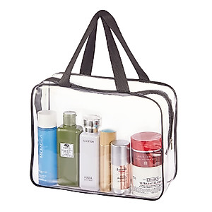 NATURAL STYLE 3 Pieces Clear Makeup Cosmetic Bags for Travel, TSA Approved Clear Toiletry Bag Set with Zipper, Waterproof Transparent PVC Packing Cubes Organizer Storage Bag (Black)