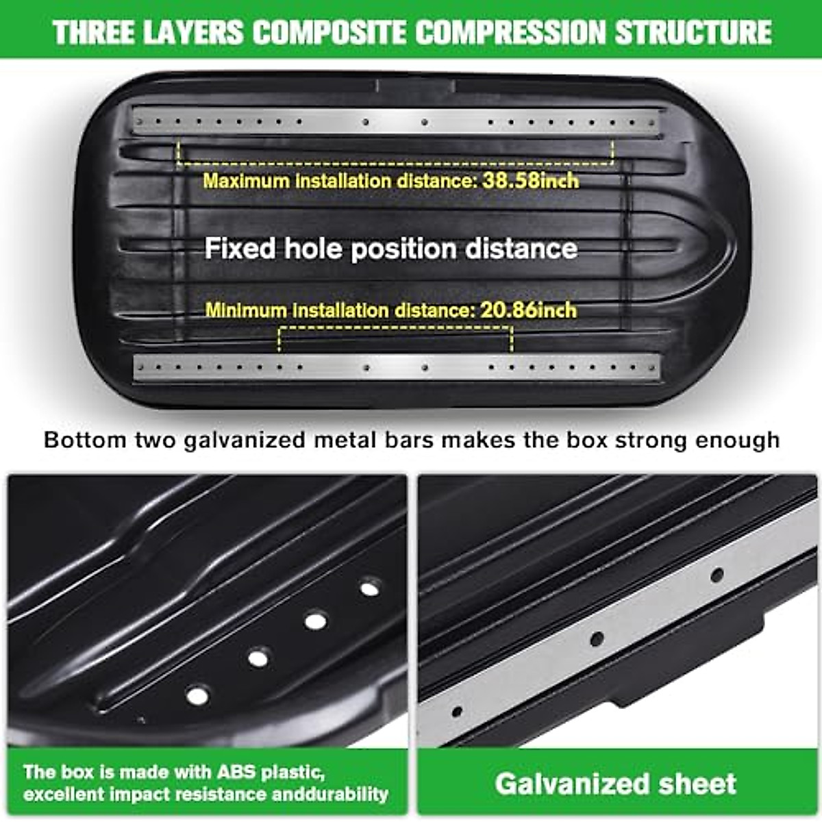 Cargo Box Waterproof Rooftop Cargo Carrier with Car Trunk Organizer Heavy Duty Roof Storage Box Hard Shell Rooftop Cargo Carrier Box Lockable Roof Luggage Storage Case 14 Cubic Feet (Black)