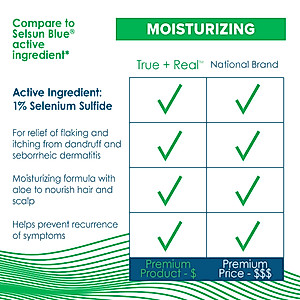 True+Real Moisturizing Dandruff Shampoo with Aloe and Selenium Sulfide 1%, 11fl oz