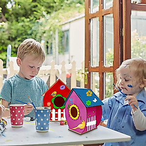 Glintoper Art Craft Wood Toys for Kids, 4 Pack DIY Bird House Kit Painting Puzzle DIY Wooden Assembly, Build and Paint Birdhouse, Include Paints & Brushes, Wooden Arts for Girls Boys Toddlers